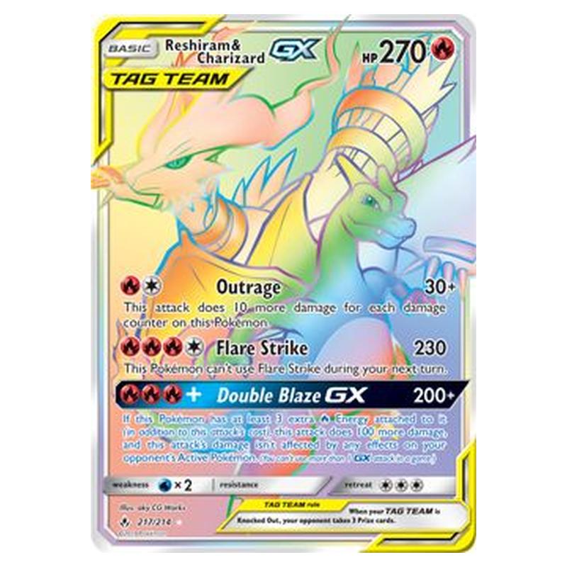 Pokemon - Sun & Moon - Unbroken Bonds - Reshiram & Charizard-GX (Rainb