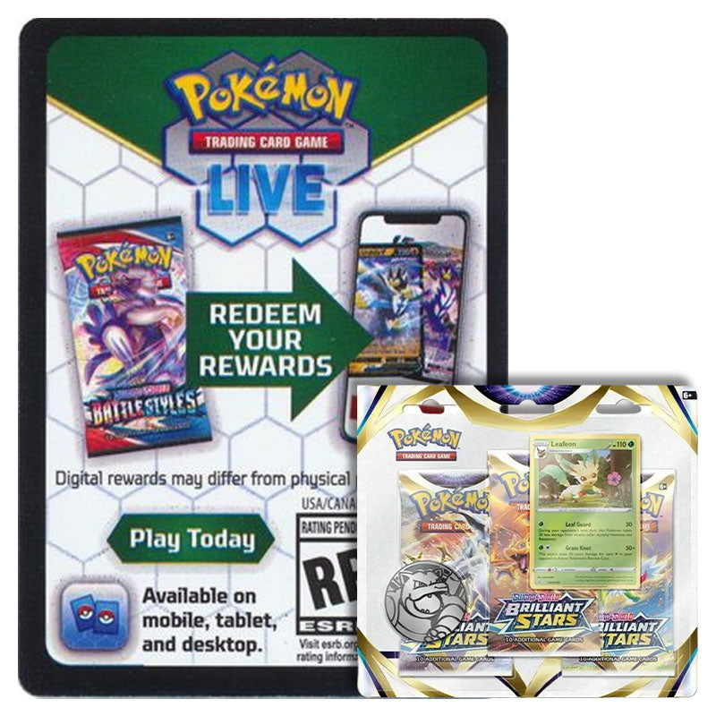 Pokemon - Brilliant Stars - 3 Pack Blister - Leafeon - Online Code Car